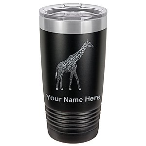 LaserGram 20oz Vacuum Insulated Tumbler Mug, Giraffe, Personalized Engraving Included (Black)