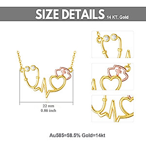 Rikelus 14K Gold Stethoscope Necklace for Women,Real Gold Nurse Doctor Pendant Necklace Jewelry Gifts for Medical Students RN Nurse 16+1+1 inch