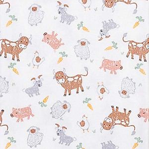 Farm Friends 4 Pack Flannel Burp Cloth Set - Herringbone, Dogs, Plaid and Farm Animal prints, Gray, Yellow, Taupe, and Brown, 100% Cotton Flannel, 11.5 in x 20 in Each