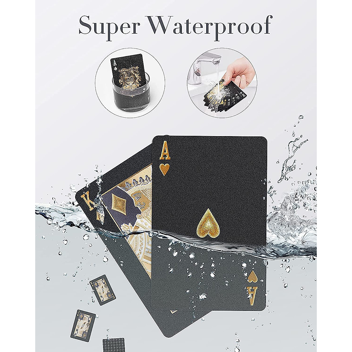 BIERDORF Diamond Waterproof Black Playing Cards, Poker Cards, HD, Deck of Cards (Gold Skull)