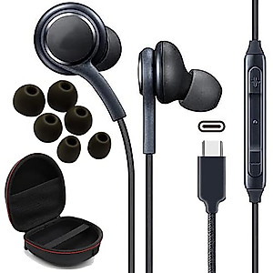 kolodosa Headphones Galaxy Earbuds for Samsung usbc Earphones USB c with mic Type c Ear Buds Wired audiofonos S21 s20 fe Note 90 Plus s21+ Folding Z Wired Original Black
