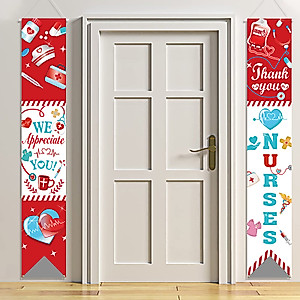 HOWAF Happy National 2024 Nurses Day Decorations Banner, Thank You Nurse Porch Sign for Nursing Appreciation Week Party Decorations, Front Door Banner for Nurses day,RN Graduation Party Decorations