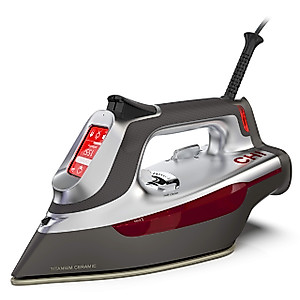 CHI Steam Iron for Clothes with Titanium Infused Ceramic Soleplate, 300+ Holes for Powerful Steaming, XL 10’ Cord, 3-Way Auto Shutoff, 1800 Watts, Advanced Touchscreen, Silver (13103)