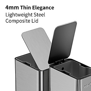 MRBIN Stainless Steel Bathroom Trash Can, 2.6 Gallon Slim Metal Waste Basket with Ultra Thin Lid and Foot Pedal, Step Garbage Can for Narrow Bedroom, Kitchen, Office