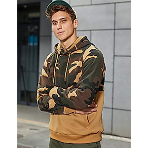 DUOFIER Mens Autumn Long Sleeve Camo Hoodies Sweatshirt with Pockets, Camo Khaki-S