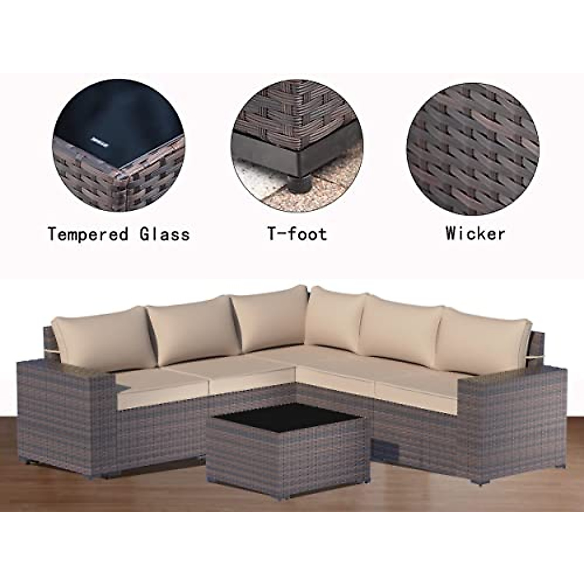 Halmuz Patio Furniture Set The New 6 Piece Outdoor Combination Sofa Have All-Weather Wicker Patio Sofa Conversation Set with Thickened Cushions and Coffee Table (Brown)