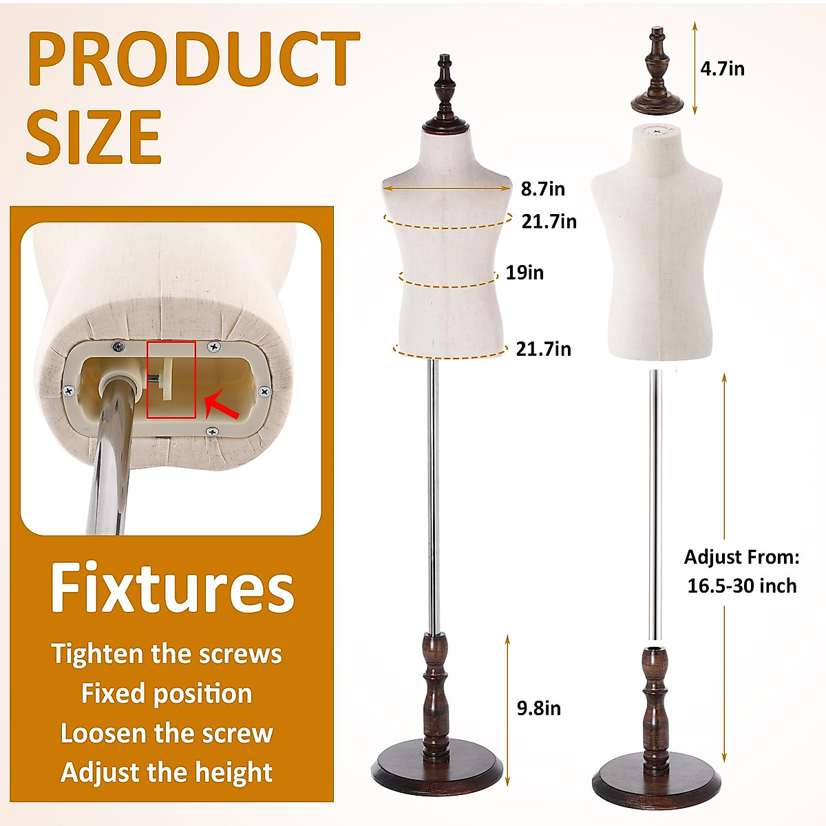 Geetery 2 Pcs Kid Dress Form Adjustable Toddler Clothes Mannequins Children's Mannequin with Wooden Base for Window Counter Studio Clothing Store Display (2-3 Years Old)