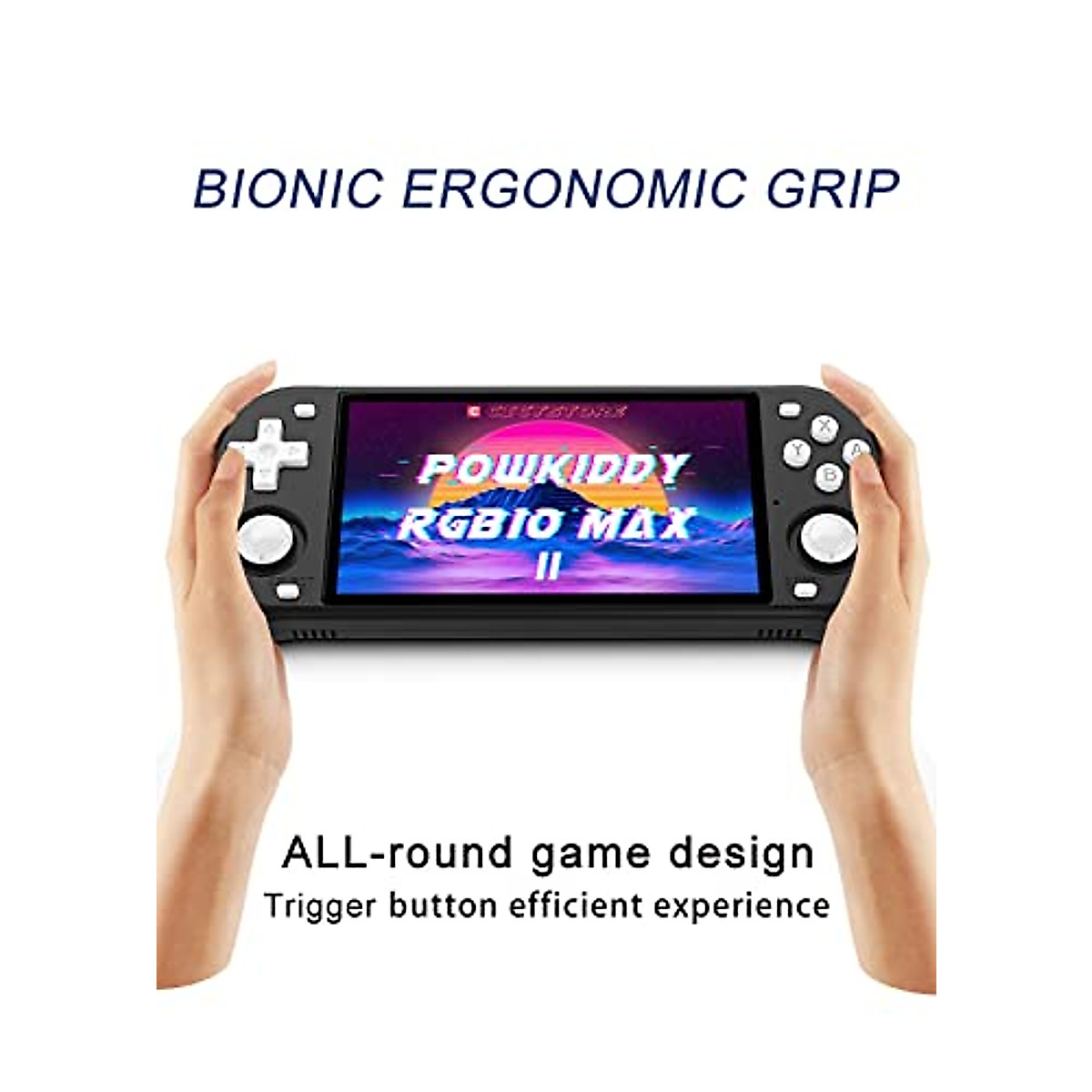 Powkiddy RGB10 MAX 2 Handheld Game Console, 5-Inch IPS Screen, 30000+ Retro Games, 4200mAh Battery, RK3326 Chip, Two-Player Online Games