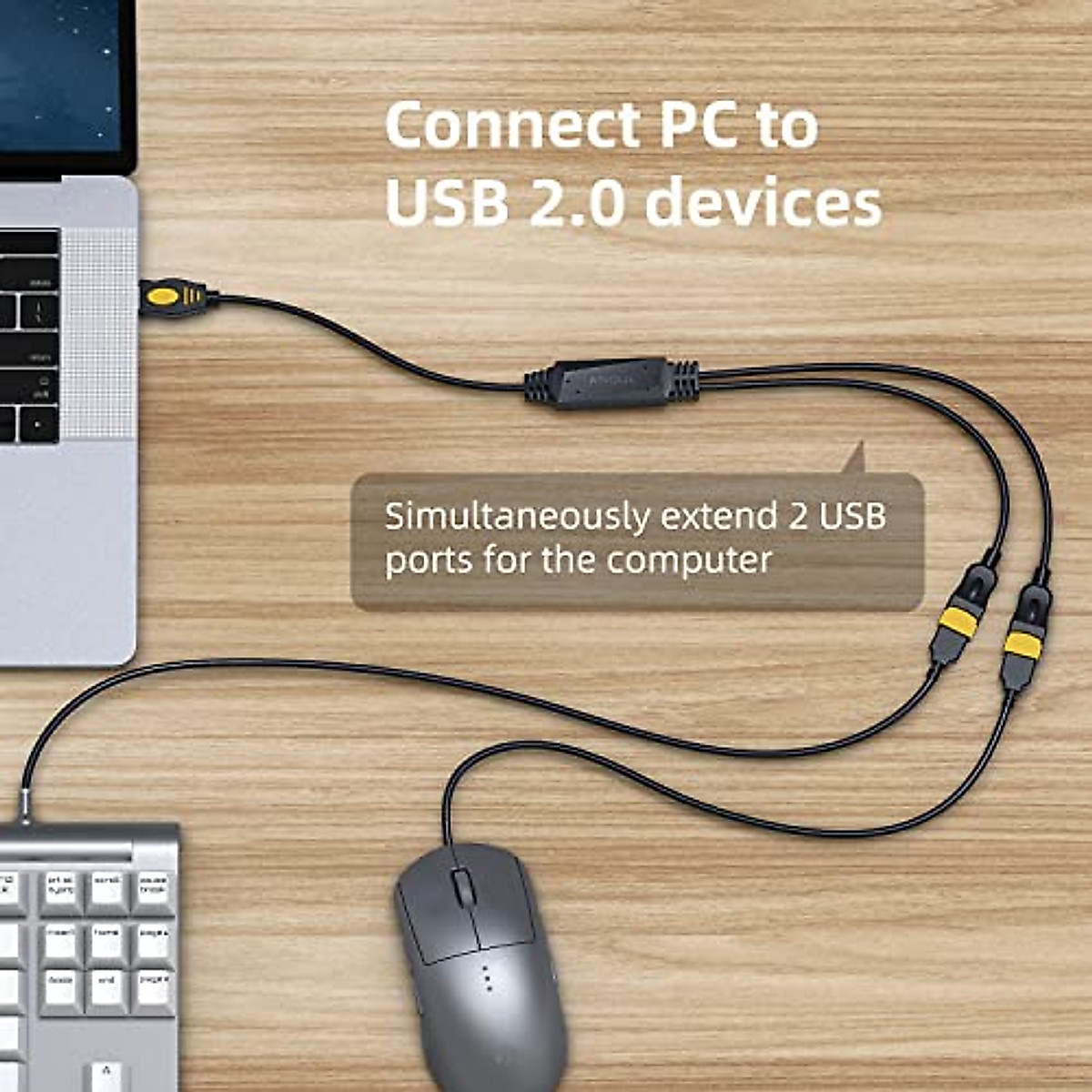 ANDTOBO USB Splitter 2.0, USB Y Cable One Male to Female Dual Hub Power Cord Extension Adapter