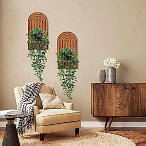 ZELURA 2 Pieces Boho Wall Shelf, Mid Century Shelves, Decorative Storage Unit, Decorative Bohemian Rainbow Hanging Shelves for Bathroom, Bedroom, Kitchen, Living Room, Laundry Room (Brown)