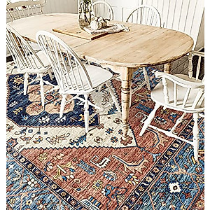 RoomTalks Flatweave Oriental Persian 3x5 Small Area Rug in Rusty Red and Blue, Stain Resistant Machine Washable Non-Slip Ultra Thin Persian Carpet Throw Rugs for Kitchen Entryway Dining Room
