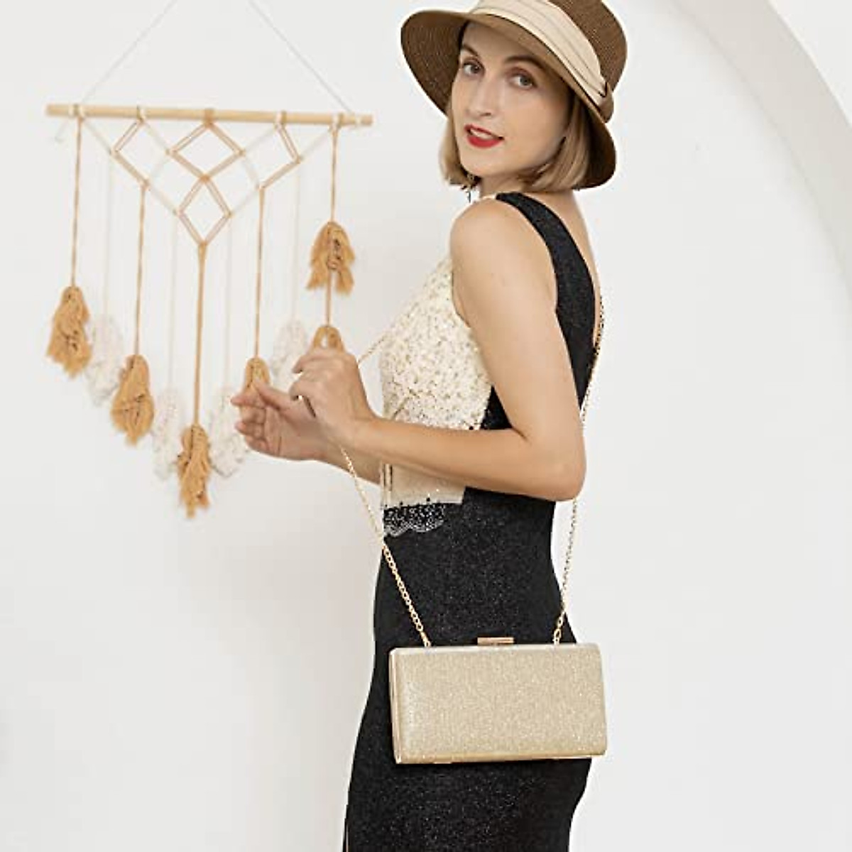 Rucavono Gold Clutch,Women's Evening Handbags Gold Evening Crossbody Shoulder Bag Gold Clutch Purses For Women Evening For Wedding Party Bridal Prom