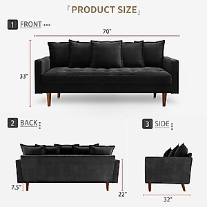 SILKIR Mid-Century Modern Small Spaces Comfy Velvet Living Room,Office,and Apartment,Loveseat Couch Sofas, 58 & 70 Inch, Black