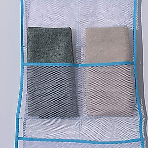 Amosfun Bathroom Organization and Storage 6 Storage Pockets Hanging Mesh Shower Caddy Space Saving Bathroom Accessories Quick Dry Bath Organizer with Single Hook (Sky- Blue)