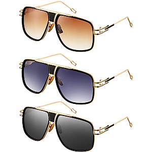 Frienda 3 Pairs Sunglasses for Men Retro Men Shades Glasses Fashion Metal Gold Frame Oversized Sun Glasses Designer