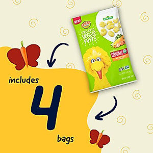 Earth's Best Organic Kids Snacks, Sesame Street Toddler Snacks, Organic Veggie Puffs, Gluten Free Snacks for Kids 2 Years and Older, Original, 1.55 oz Bag (Pack of 4)
