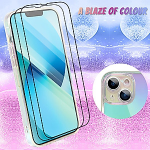 Bonoma for iPhone 13 Case Magnetic 【Support for MagSafe】 Bling Laser Florescent Iridescent Crystal Luxury Case Camera Protector + 2* Screen Protector Shockproof Edge Cover Case -Clear