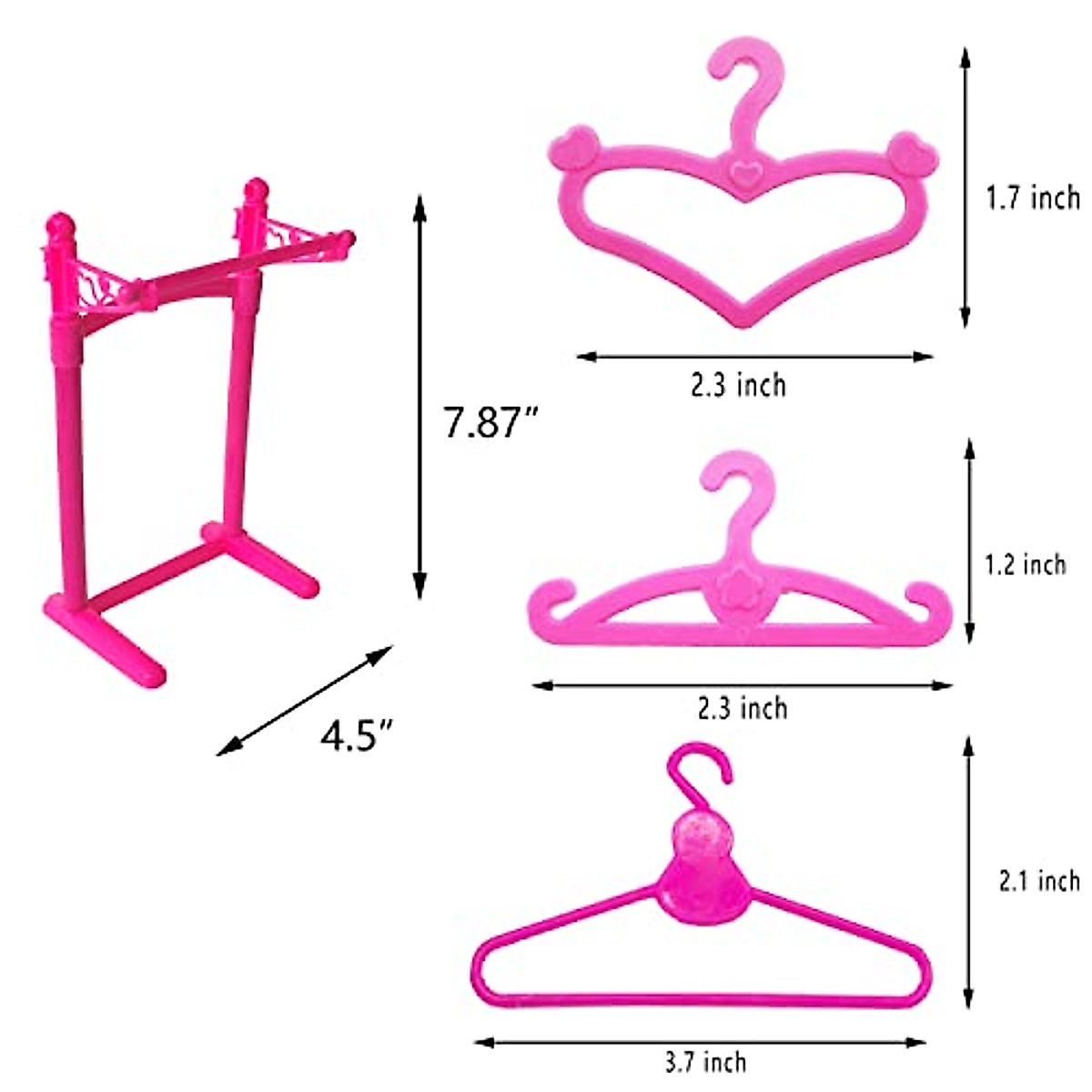 HighFun 55PCS Doll Hangers for Doll Clothes Doll Accessories for 12 inch Dolls 1 Display Rack for Show Doll Clothes