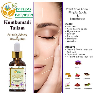 Herbs Botanica Kumkumadi Oil Pure Ayurveda Face Oil with Saffron, Serum Face Moisturizer 26 Herbs 30 Ml