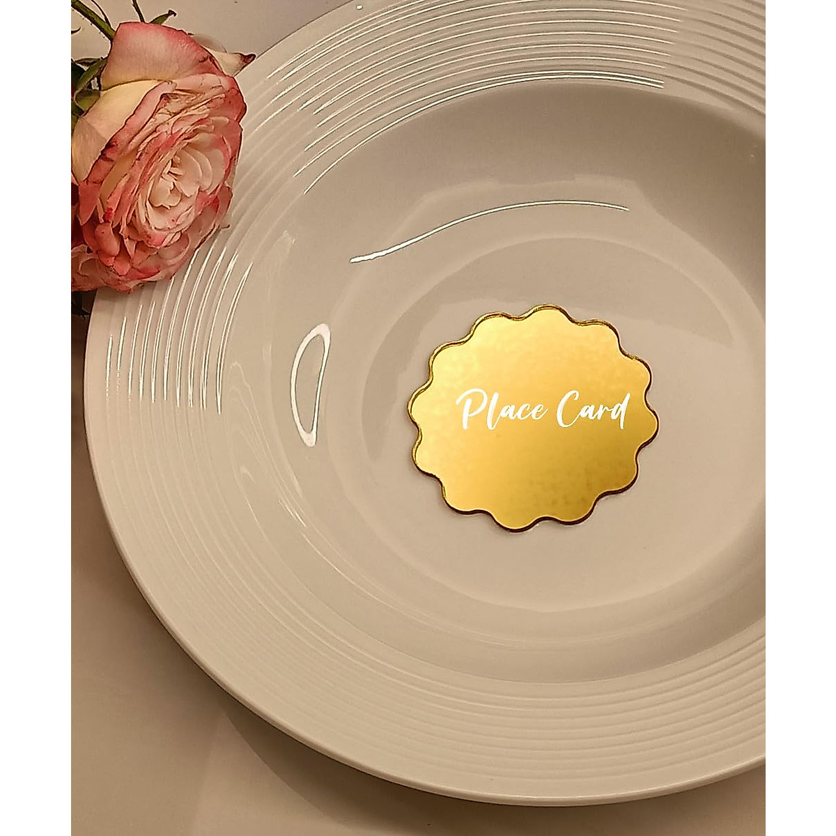 20pcs of Gold Acrylic Wedding Place Card,Mirrored Scallop Place Card,Laser Cut Wavy Circle Acrylic Seating Chart,Acrylic Place Card,Name Place Card (Gold Mirror, 3'')