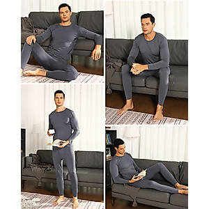 ViCherub Thermal Underwear for Men Fleece Lined Long Johns Thermals Top and Bottom Set Base Layer for Cold Weather Charcoal M