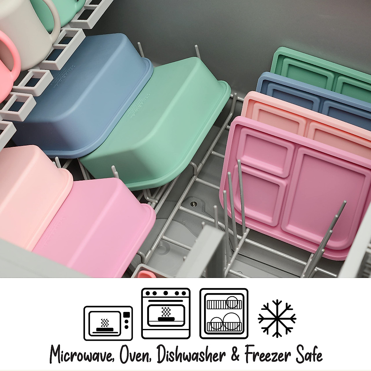 PrimaStella Unbreakable Silicone Lunch Box for Kids and Adults - Leak Proof Divided Bento Box (Stone)