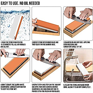 Knife Sharpening Stone Set - XINLINE 4 Side Grit 400/1000 3000/8000 Whetstone Sharpener Stone Kit, Premium kitchen Knife Sharpener, Bamboo Base, Flattening Stone, Angle Guide and Cut Resistant Gloves