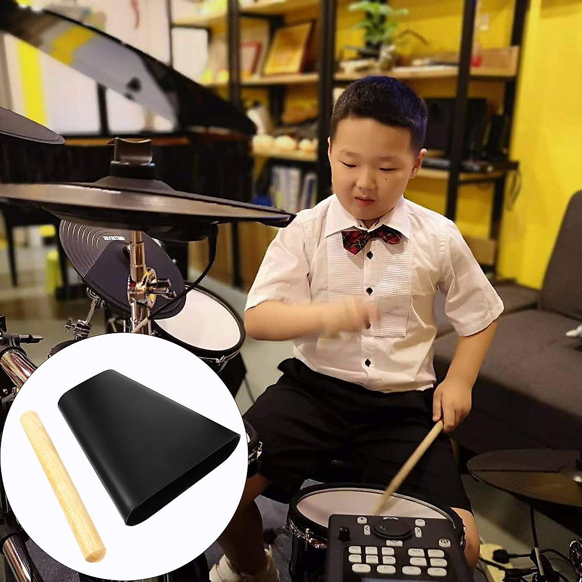 Cowbell bass cowbell with Stick Kids Percussion Instrument Drum Cowbell Beater Stick Children Cheering Bell Metal Balck Noise cowbell beater stick Maker drum cowbell