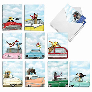 The Best Card Company Assorted Blank Greeting Card Box Set - Incl. 20 Cards + Envelopes - 10 Unique Designs - Perfect for Thank Yous, Invitations, More - Driving Divas AM9276OCB-B2x10