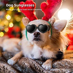 Small Dog Sunglasses Dog Goggles: UV Protection Wind Protection Dust Protection Fog Protection Pet Heart Glasses with Adjustable Strap, Fashion Cool Pet Sunglasses Cute Dog Bows Accessories (Black)