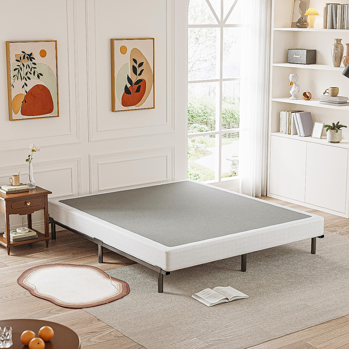 Daqutic Box Spring Queen，5 Inch Metal Box-Spring Only, Mattress Foundation, Heavy Duty Structure with Fabric Cover Metal Frame, Noise Free, Non-Slip, Easy Assembly