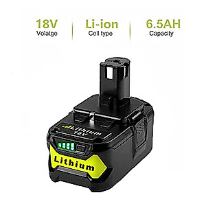 MANUFER 2Pack 6.5Ah 18V P108 Lithium-ion Battery Replacement for Ryobi 18v Lithium-ion Battery P108 P105 P102 P103 P107 P109 P104 Suit Replacement for Ryobi 18-Volt Battery