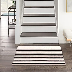LEEVAN Washable Proch Rug Soft Entryway Rug 2.3'X3.6', Cotton Woven Bathroom Rugs Front Porch Decor Black and White Area Rug Outdoor Rug