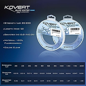 KastKing Kovert Blue Water Fluorocarbon Leader Fishing Line, 25LB, 50Yds