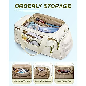 Gym Bag, BAGSMART 31L Sports Travel Duffle Bag With Shoe Compartment, Waterproof Gym Duffel Bag for Men/Women Travel, Carry On Weekender Workout Bag, Beige