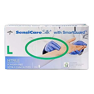 Medline MDS2586H SensiCare Silk Nitrile Exam Gloves, Disposable Gloves with Smartguard Film, Large, Blue (Pack of 250)