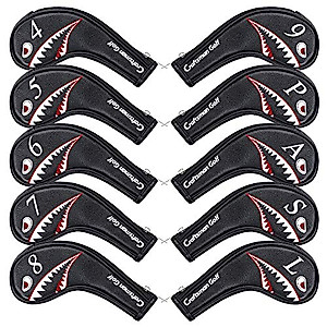 Craftsman Golf 10pcs/Set Shark Golf Club Iron Head Covers Headcover with No. on Both Sides Suitable for Right and Left Handed Golfer Zipper Closure (Iron Headcover)