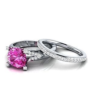 IDEALJEWEL95 Women's 2.70 ct Round Pink & White Sapphire Sterling Silver Bridal Ring Set Free Size For Engagement/Wedding/Valentines Day (Size_9)