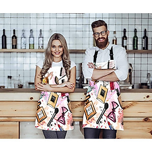 WONDERTIFY Cosmetics Apron,Women Cosmetics Perfume Lipstick Series Bib Apron with Adjustable Neck for Men Women,Suitable for Home Kitchen Cooking Waitress Chef Grill Bistro Baking BBQ Apron