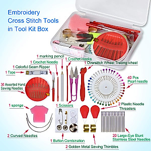 218pcs+ Embroidery Floss Cross Stitch Threads,Bracelet String Kit with Organizer Storage Box-Included 110pcs Friendship Bracelet Craft Floss,100pcs More Cross Stitch Tools Embroidery Kit for beginners
