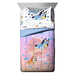 Bluey & Bingo Twin Comforter Set - 5 Piece Bed Set Includes Sheet Set & Pillow Covers - Super Soft Clouds & Stars Kids Bedding