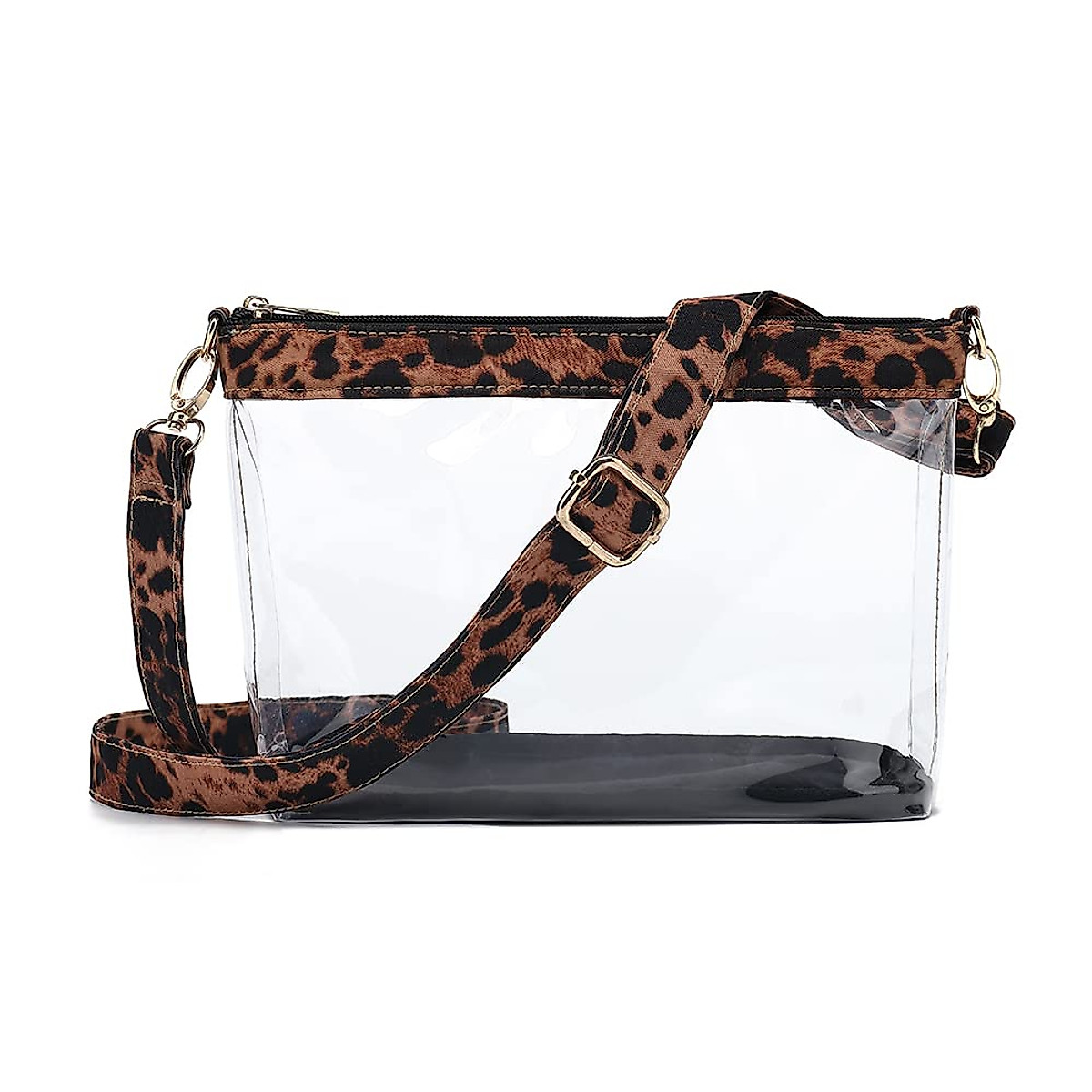LOXOMU Clear Purses for Women Stadium, Leopard Print Clear Crossbody Bag, Clear Bag and Handbag with Adjustable Shoulder Strap for Work, Travel, Concerts (Brown)