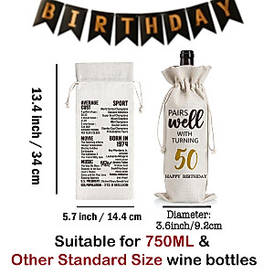 50th Birthday Gift Ideas for Women Men, 50 Years Old Birthday Party Decoration Wine Bag Gifts, Happy 50th Birthday Decor, Pairs Well with Turning 50, 1975 Wine Bag