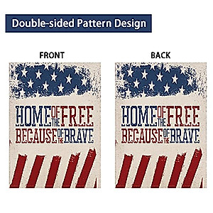 Patriotic Stripes Star Because of the Brave Garden flag,4th of July Memorial Day Independence Day Yard Outdoor Decoration 12.5x18 Inch