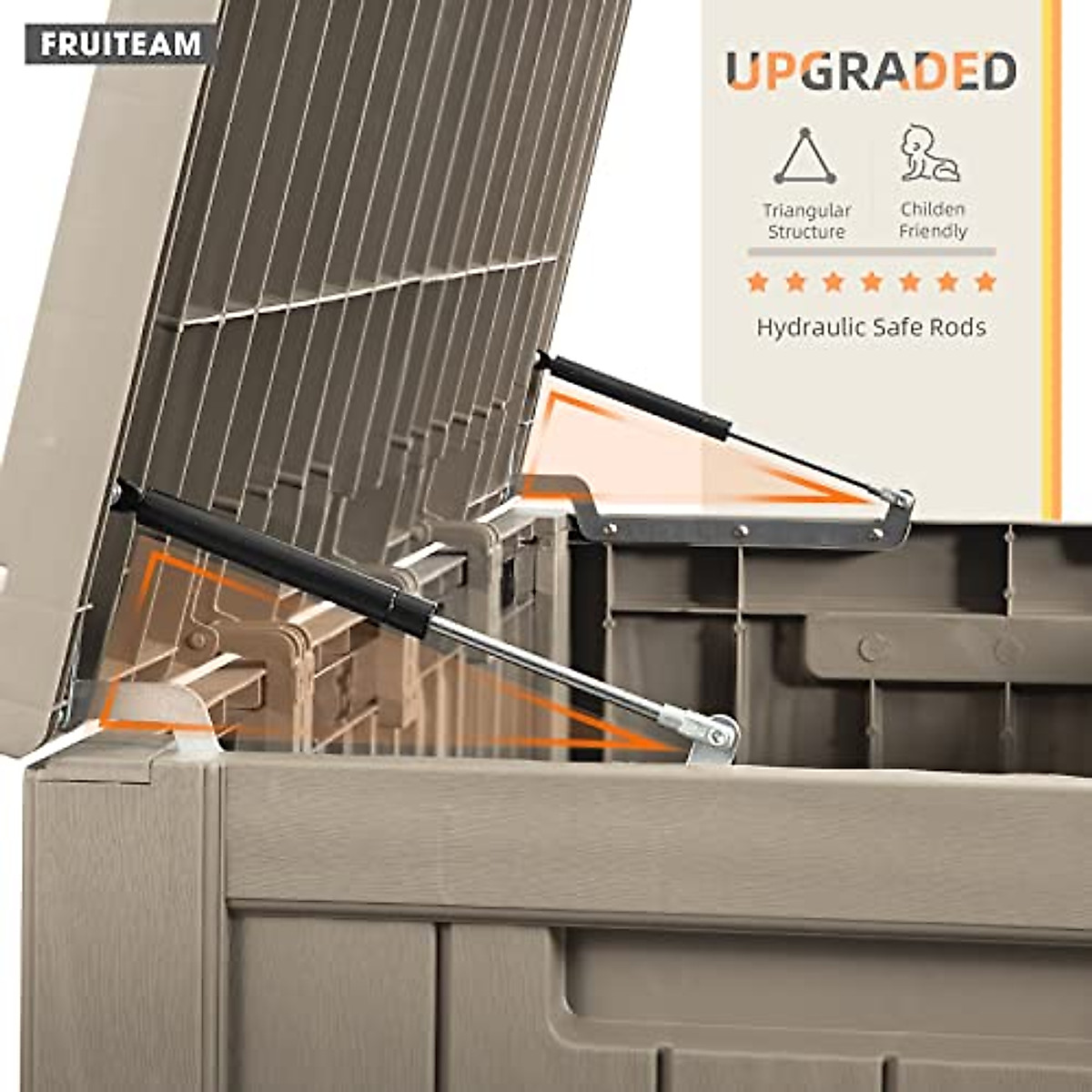 FRUITEAM 120 Gallon Outdoor Storage Box, Low Maintenance, Lockable Resin Deck Box for Patio Furniture Cushions, Pillows, Pool Noodles, Garden Tools