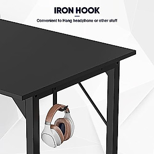 DUMOS Computer 31 Inch Office Black Modern Storage, Wood Writing, Corner Small Space, Executive Work, Home Desk for Bedroom