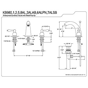Kingston Brass KB987ALSB Victorian 2-Handle 8 in. Widespread Bathroom Faucet, Brushed Brass