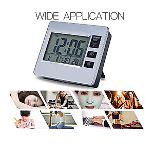 Digital Desk Clock Refrigerator Hood Kitchen Timer 12/24 Hour Alarm Date Week Indoor Thermometer LCD Backlight Clock Battery Operated Mute Hang on Wall Clock Table Room Office Senior