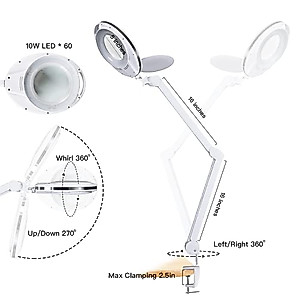 Cosywarm Magnifying Lamp, Magnifying Glass with Light and Clamp Hands Free, Adjustable Swivel Arm, LED Magnifier Work Lamp for Reading, Crafts, Sewing, Coin Collection, Hobbies, Workbench.
