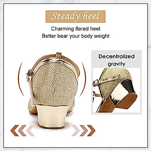 DKZSYIM Glitter Women Latin Dance Shoes Closed Toe Ballroom Salsa Tango Practice Performence Party Dancing Shoes,2040-Gold-3,US 9.5
